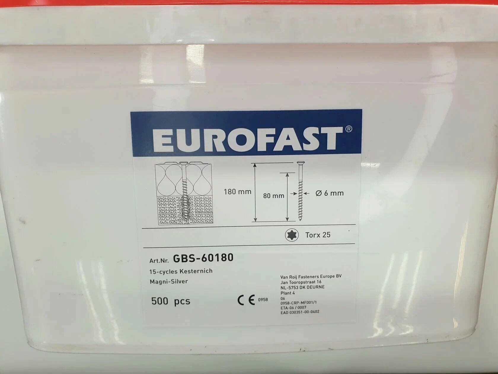 Саморез для сэндвич панелей 6x180 Torx (TX-25) (500 pcs) EUROFAST, Германия