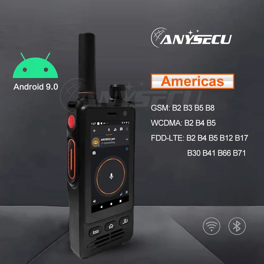 ANYSECU W63 радиостанция с водонепроницаемостью IP68, сетью 4G, операционной системой Android 9.0, NFC, GPS и функцией POC (Walkie Talkie), совместима с Zello Real-ptt