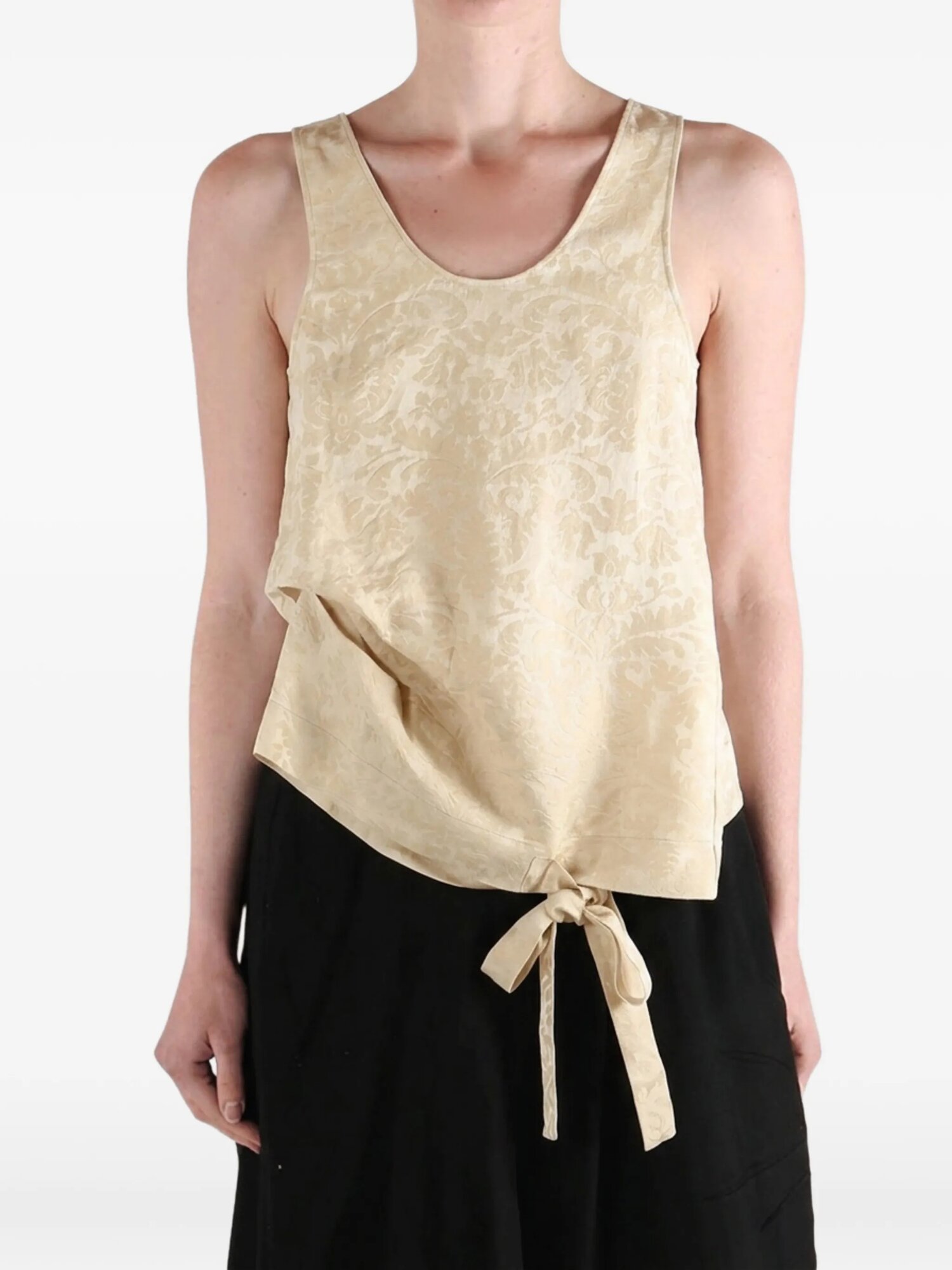 Топ UMA WANG Damask-pattern tie-fastening top, размер 44, ochre yellow — фото 1