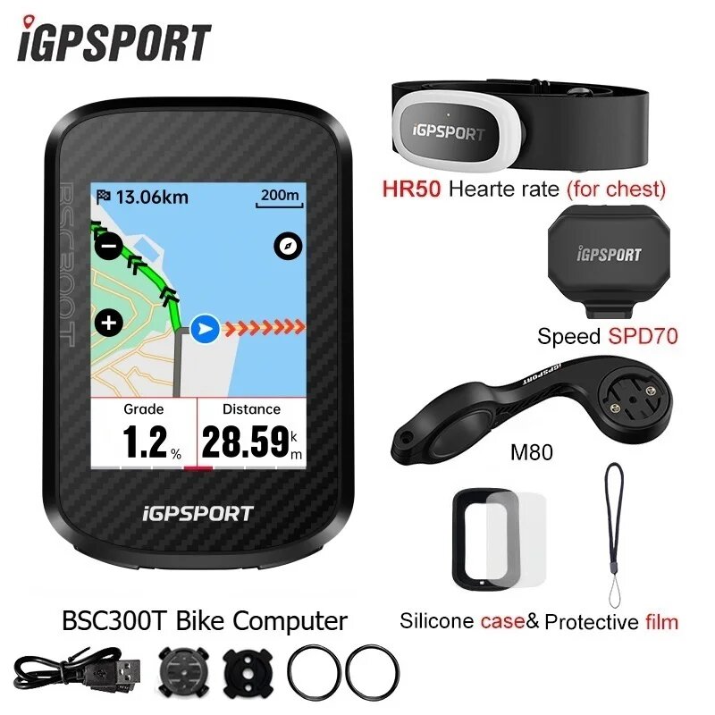 IGPSPORT Touch-screen BSC300T 32г Велокомпьютер BSC300 HR50 SPD70