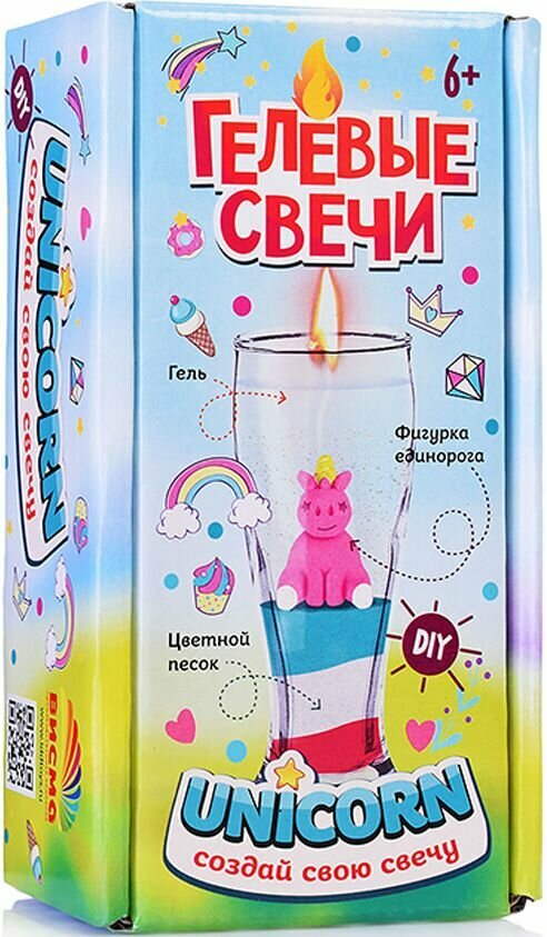 Набор для изготовления гелевых свечей "Единорог" с фигуркой, для детского творчества, свечка трехцветная своими руками, комплект для создания свечи из гелия
