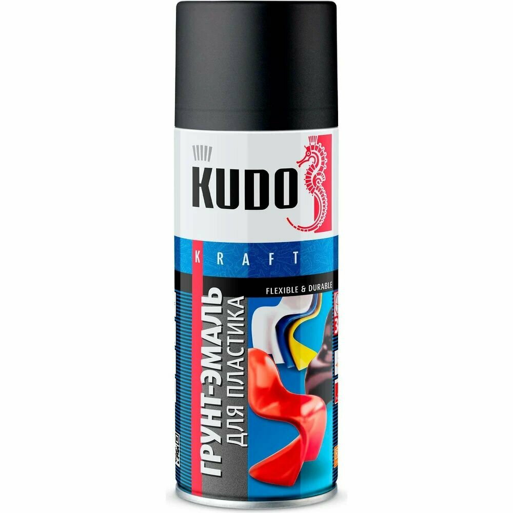 Грунт-эмаль для пластика KUDO быстросохнущая акриловая RAL 9005 чёрная KU-6002