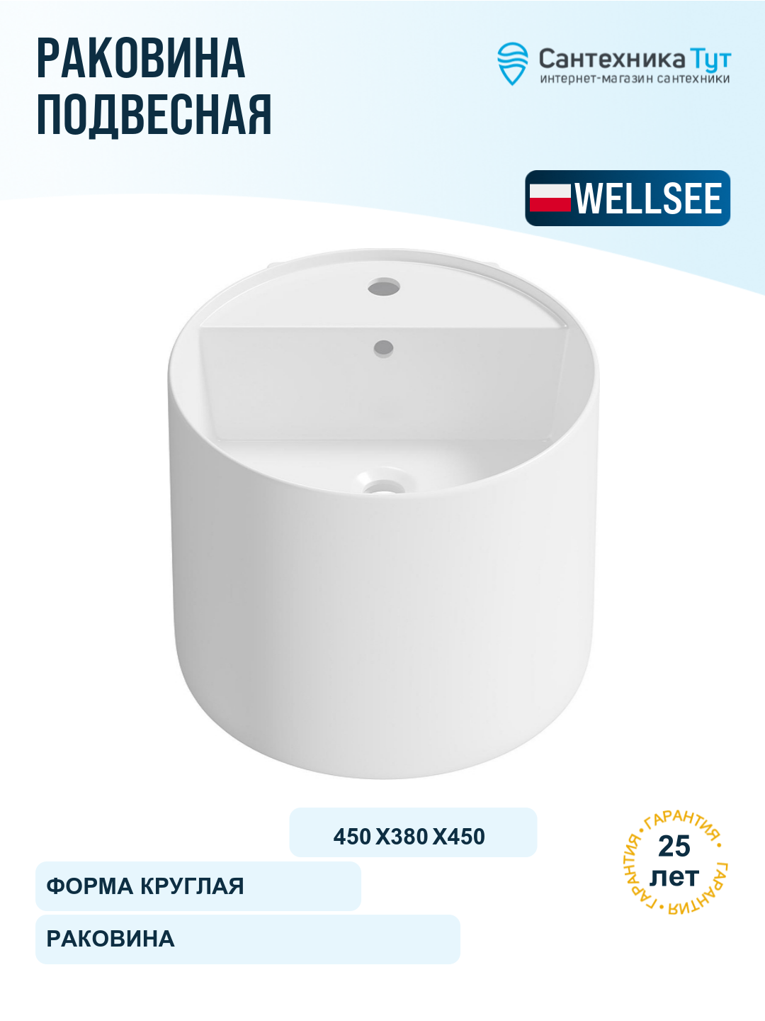 Раковина Wellsee M1 Limited Edition 45 31880200S цвет Белый глянцевый