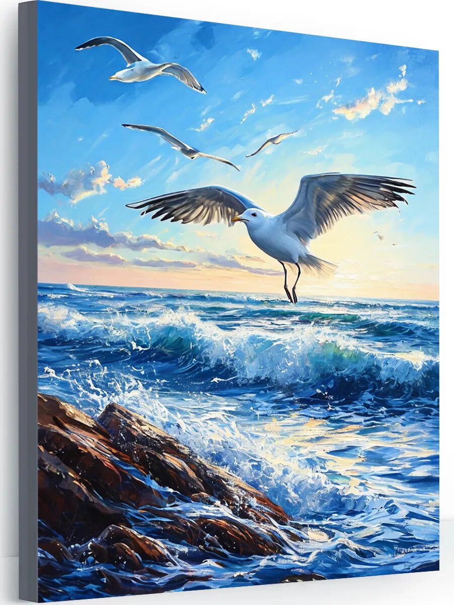 Картина на стену для интерьера "Чайка и море", на подрамнике, 40 x 50 см