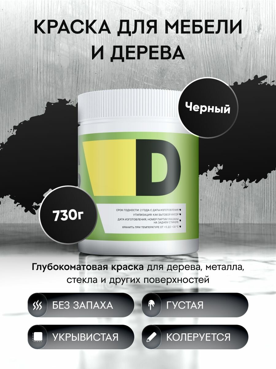 Меловая акриловая краска для мебели DESSA DECOR 730 г, для дерева, кухни, декора, пластика, стекла, цвет черный