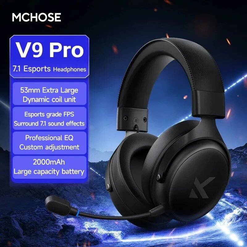 MCHOSE V9 Turbo+ Беспроводные игровые наушники 7.1 Темно-синий, Pro-Black