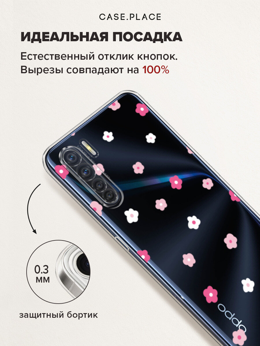 Чехол на Oppo A91/Reno 3 / Оппо A91/Рено 3 с принтом "Весенние цветочки рисунок", прозрачный — фото 1