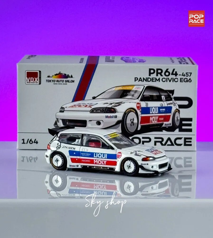 Машинка Pop Race 1:64 Honda PANDEM CIVIC EG6 TOKYO AUTO SALON HONG KONG VDX SPECIAL EDITION 2025