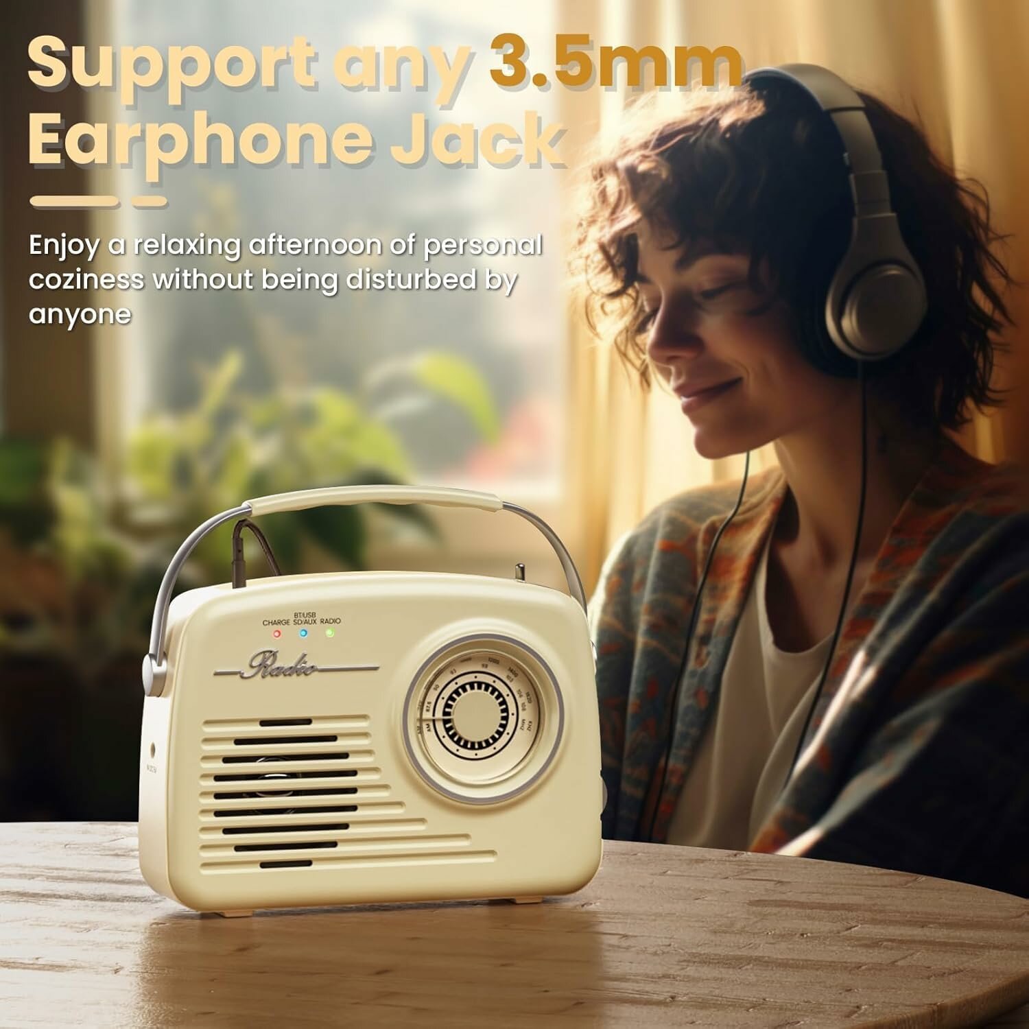 Портативное радио AM/FM, ретро-радио с питанием от батареек и от сети, винтажное радио с Bluetooth, простое в использовании, большой циферблат, для дома / улицы / кухни