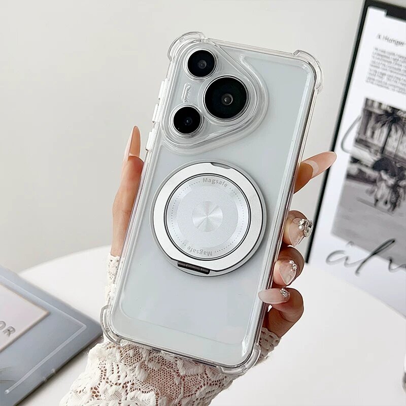 Чехол Huawei Pura 70 с защитой от ударов и поворотной подставкой 360°, прозрачный - совместим с Huawei Pura 70