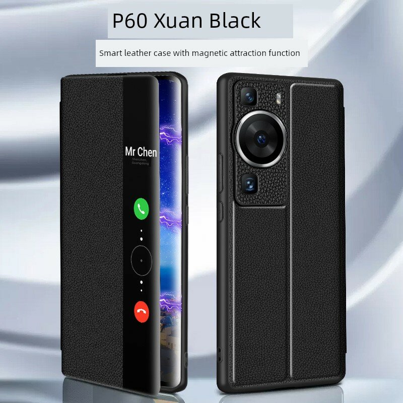 Чехол Huawei P60 Art из кожи с магнитной подставкой, черный цвет для полной защиты