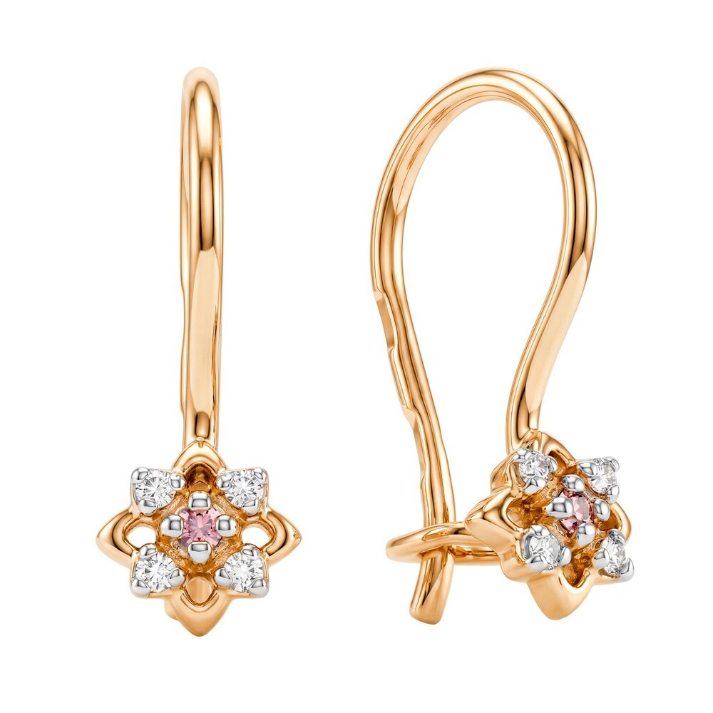 Серьги, красное золото, 585 проба, родирование, фианит