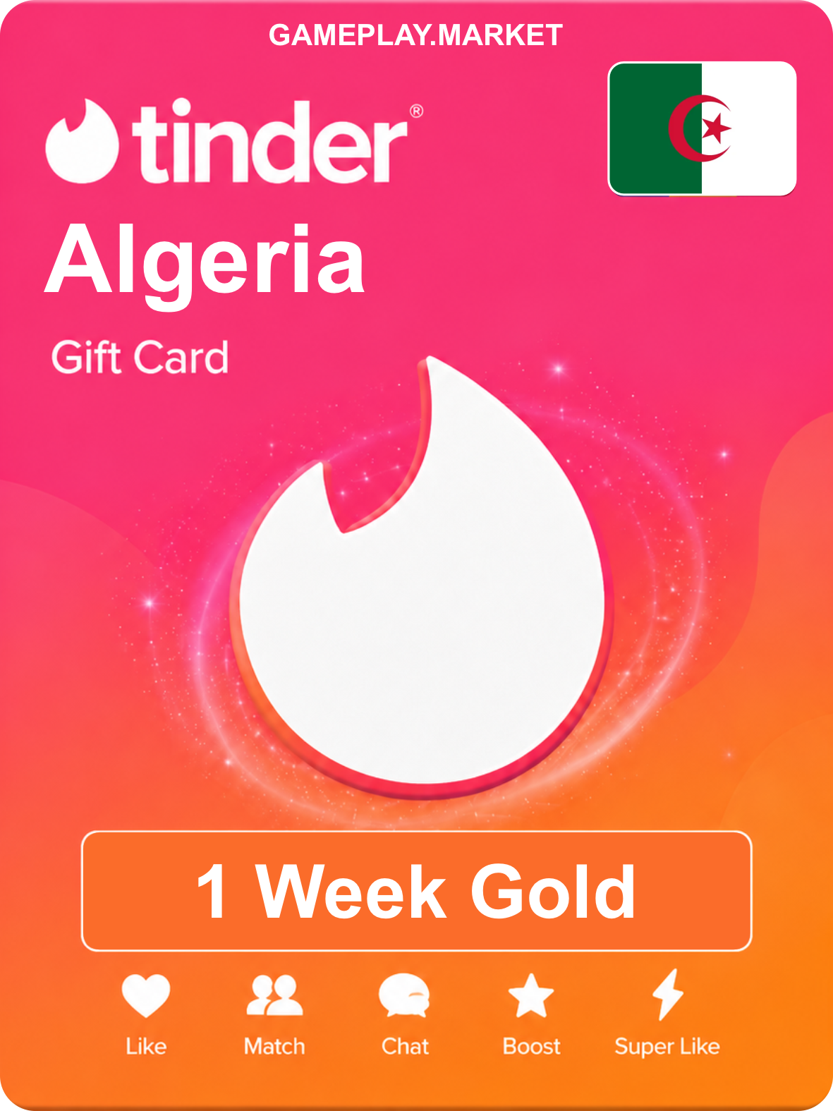 Подарочная карта Tinder Gold 1 неделя подписки / Для аккаунта Алжира / Оригинальный цифровой код