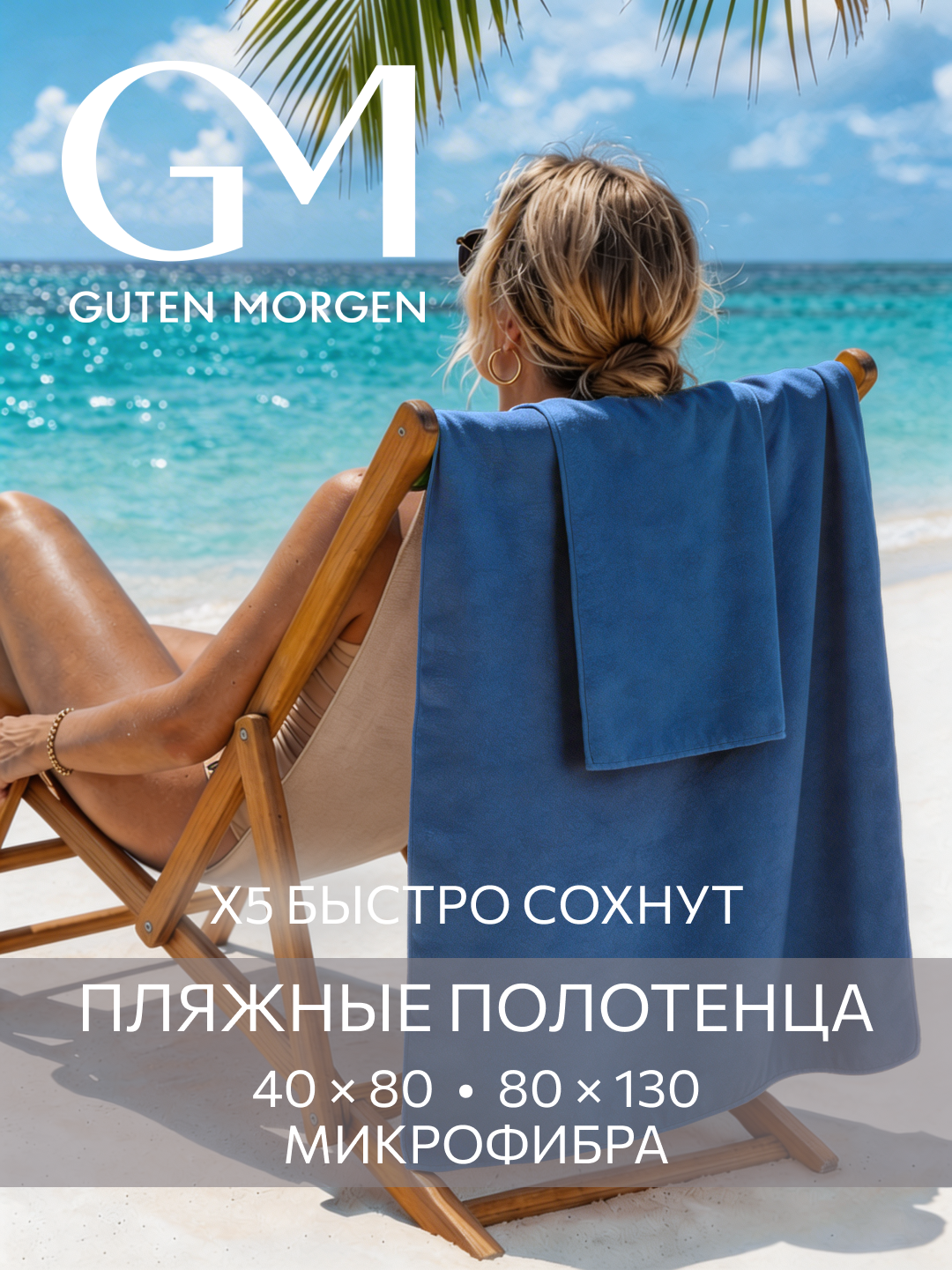 Набор спортивных полотенец, Guten Morgen Fitness 40х80 см, 80х130 см Океан, микрофибра