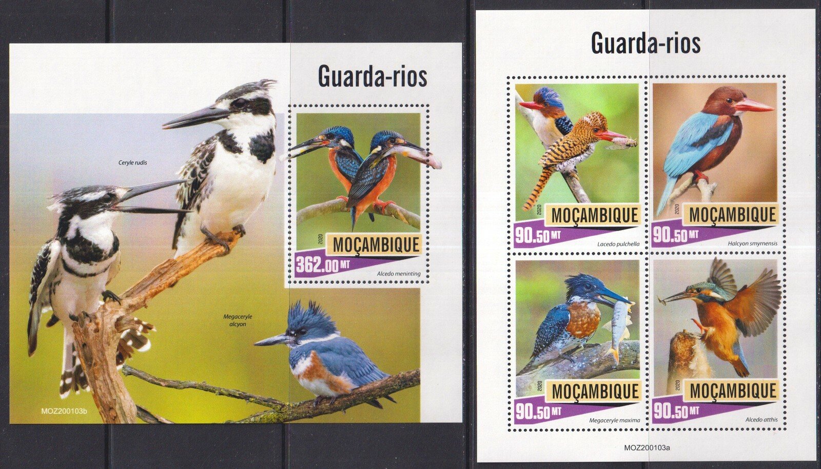 Марки 2020 год Мозамбимф Зимородки Птицы Фауна #10765-10768+Bl1588 Mnh