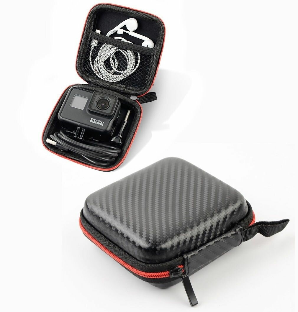 Кейс-чехол сумочка на молнии MyPads BarbaNera для экшн-камеры SJCAM SJ20, с защитой объектива и дополнительным отделением, из водоотталкивающего материала, черный под карбон MyPads