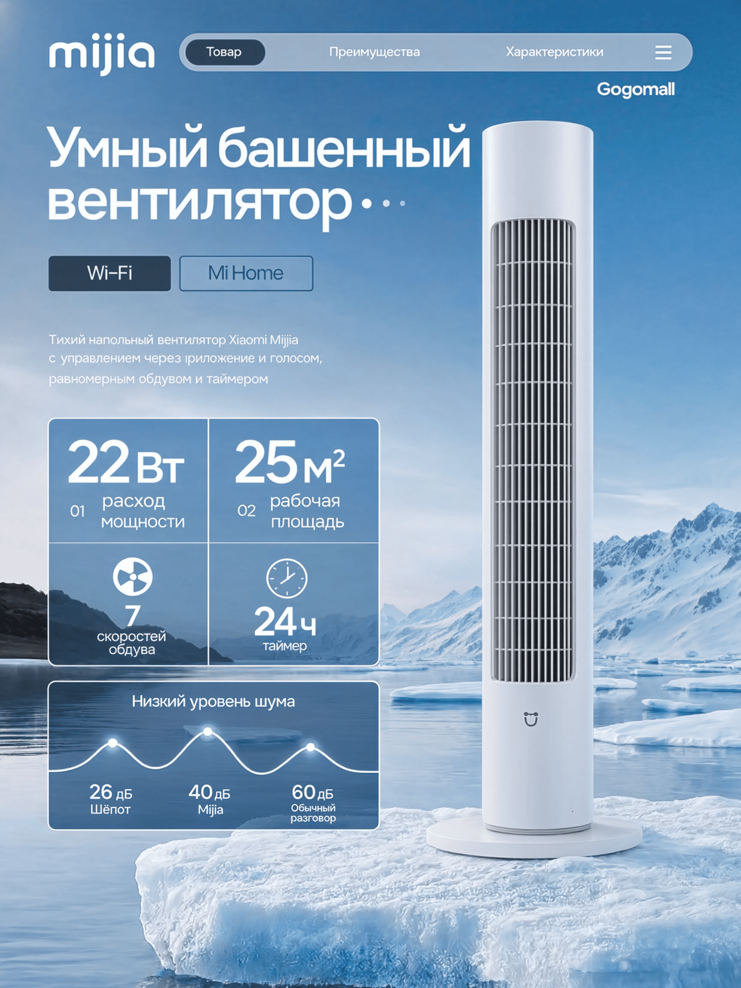 Вентилятор Xiaomi Mijia DC Inverter Tower Fan , Работает с Алисой(02DM)