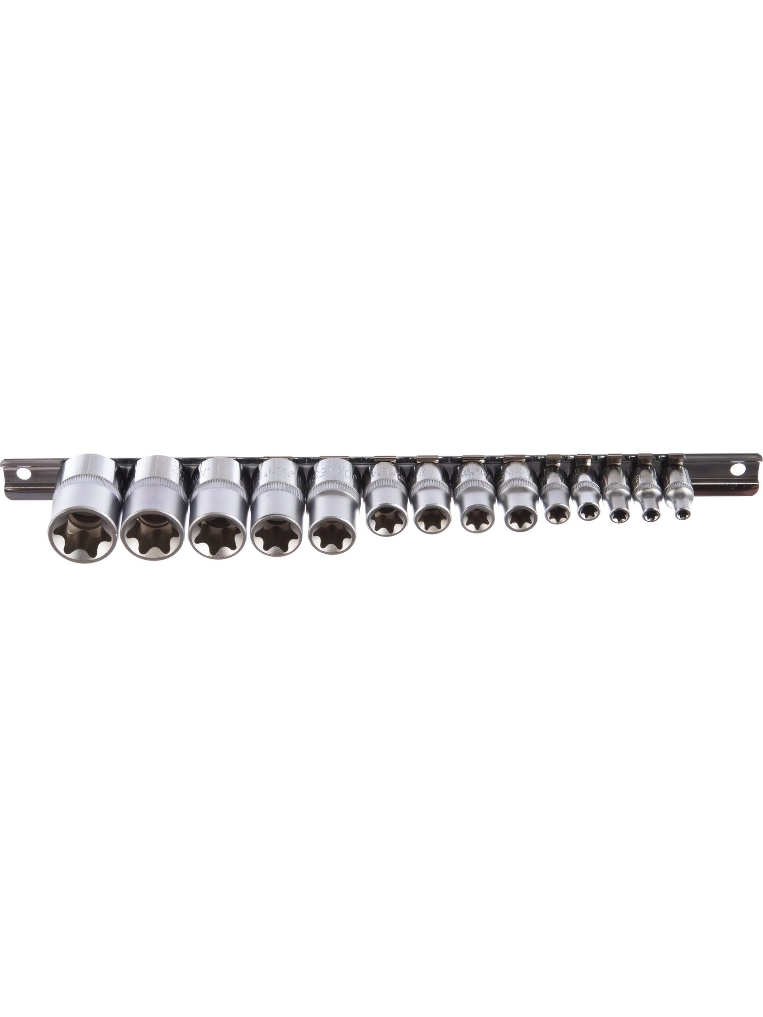 Набор головок торцевых внешний Torx 1/4", 3/8"и 1/2"DR Е4-Е24, на держателе "рельс"14 предметов JONNESWAY S06H414S