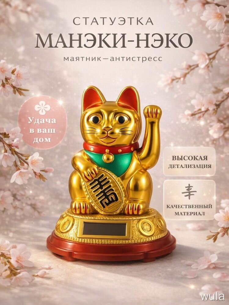 Манеки-неко кот 6.5x6.5x9.5 см маятник с солнечной батареей / Денежный кот