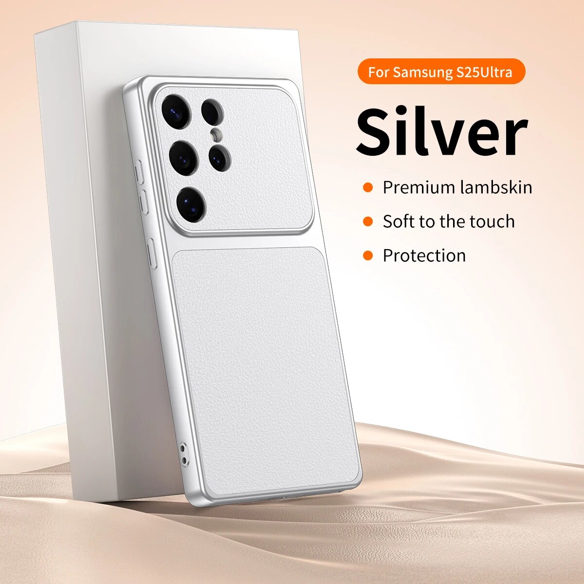 Чехол Samsung Galaxy S25 Ultra Silver, серебристый, lambskin