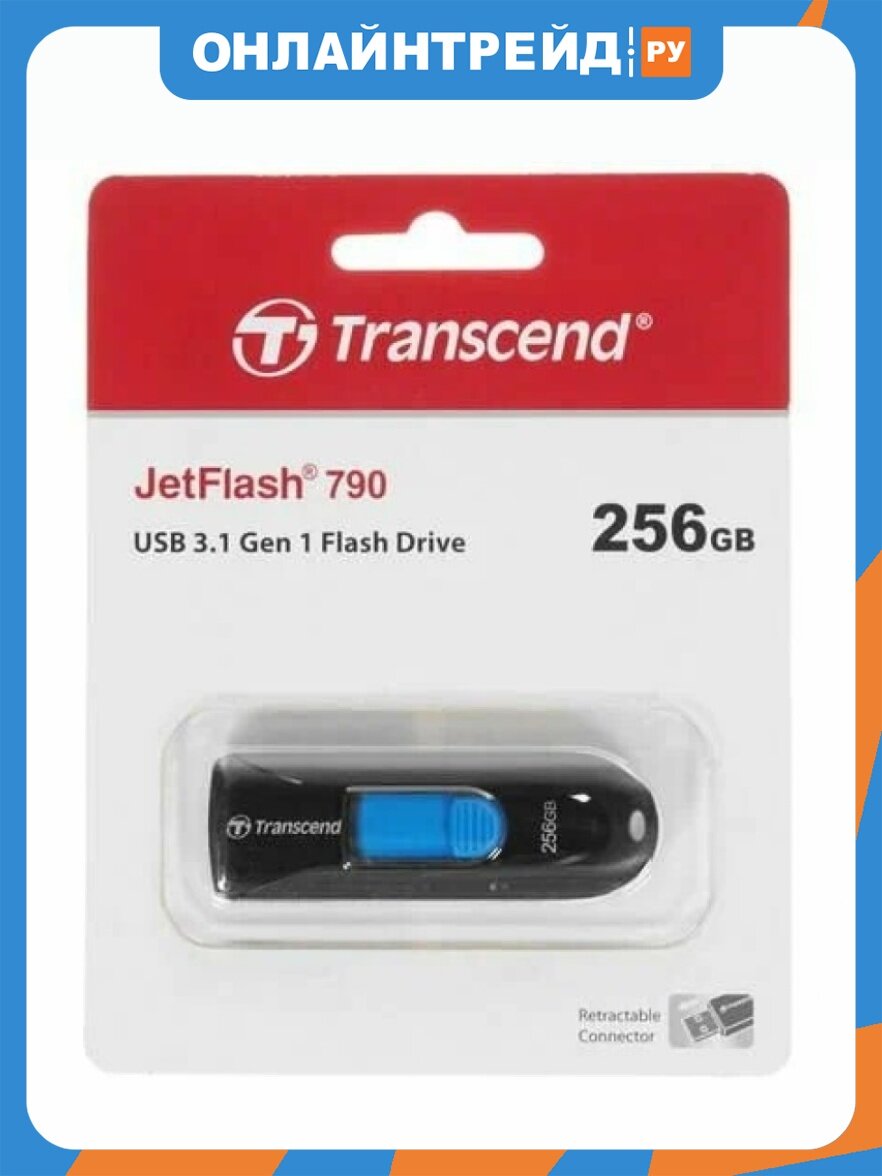 USB флешка Transcend 256Gb JetFlash 790K black USB 3.1 Gen 1 (90/45 Mb/s)