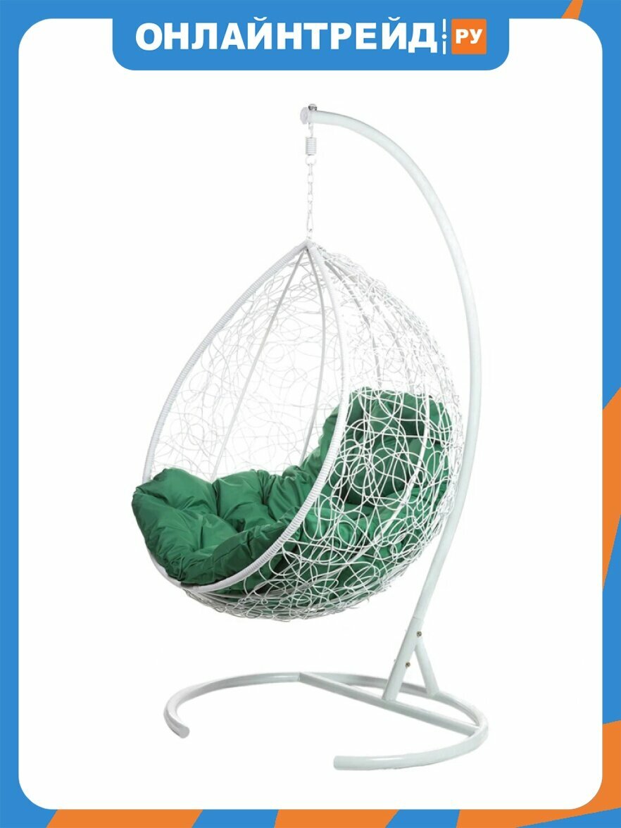 Подвесное кресло кокон Bigarden Tropica White (зеленая подушка)