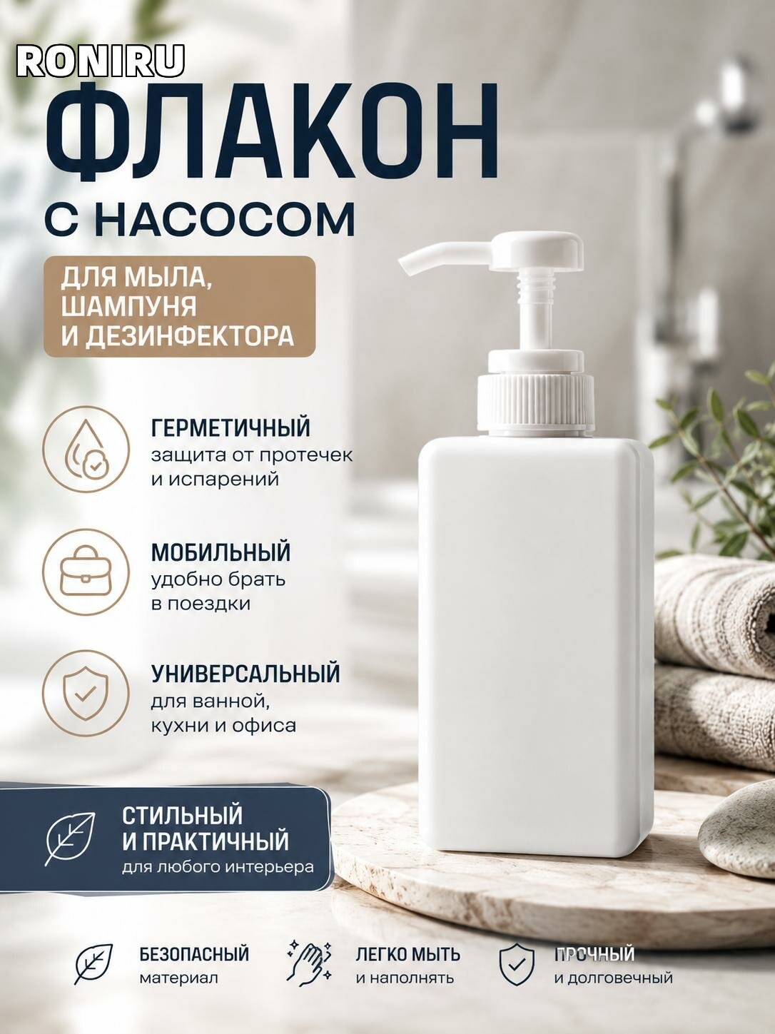 Флакон с насосом для жидкого мыла, шампуня и дезинфектора — герметичный мобильный флакон для ванной, кухни, поездок