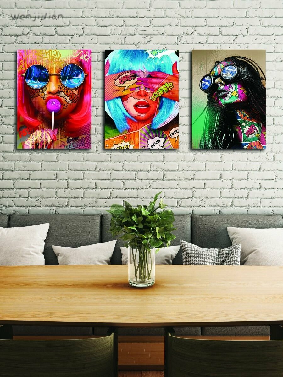 Картина "Картины на холсте LOFTime 3 шт Девушки Pop Art 30Х40 К-554-3040" 40x90 см