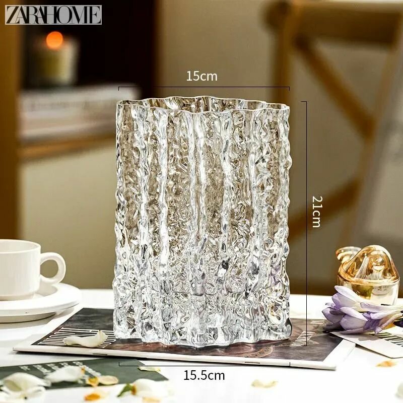 Ваза ZARA HOME 21 см, стеклянная с текстурой, для дома, 1 шт