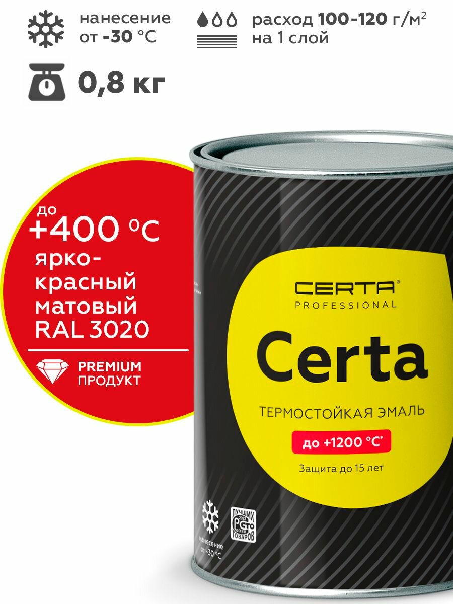 Краска термостойкая до 400 градусов, антикоррозионная, для печей, мангалов, радиаторов, матовое покрытие, ярко-красный RAL 3020, 0.8кг термостойкая краска краска для печей антикоррозионная краска рал