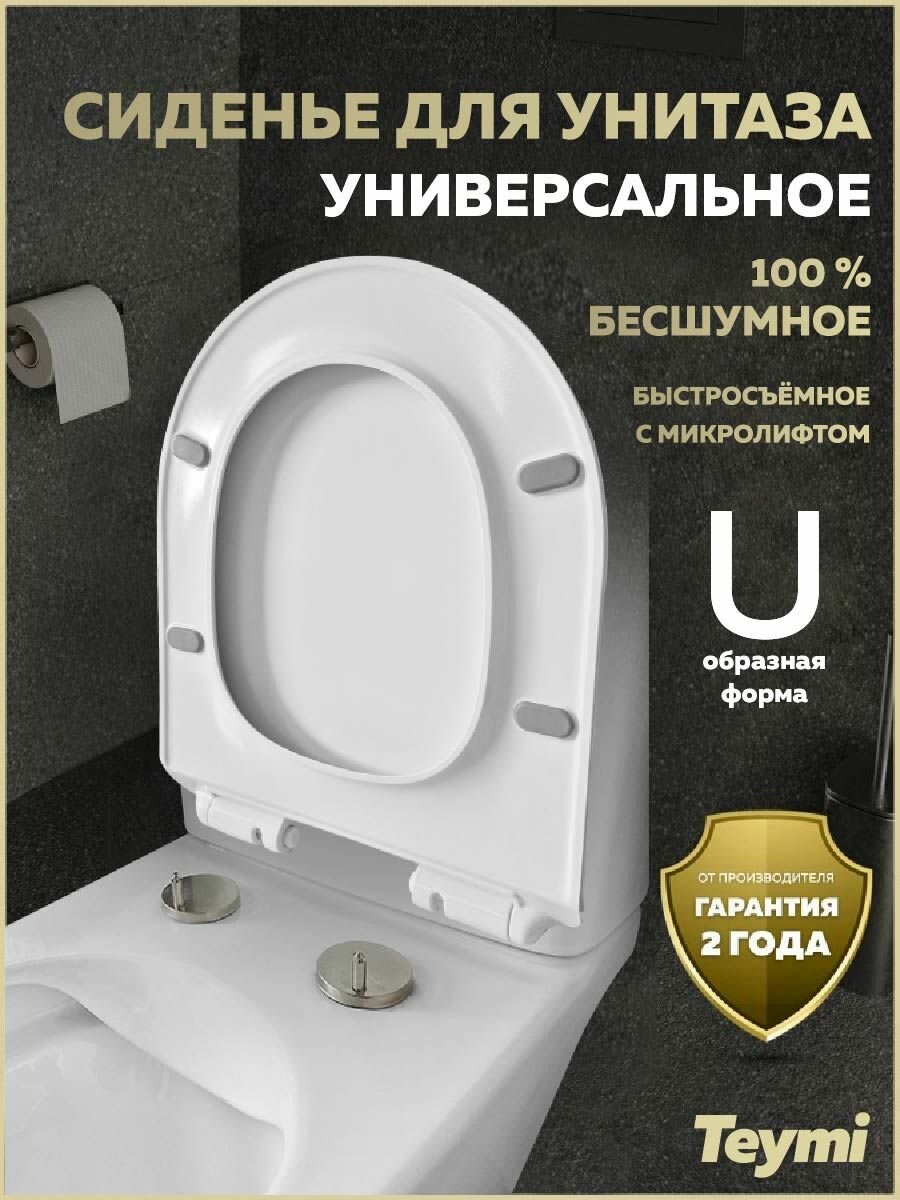 Сиденье для унитаза с микролифтом быстросъемное универсальное Teymi Ritta Pro полипропилен белое S40810