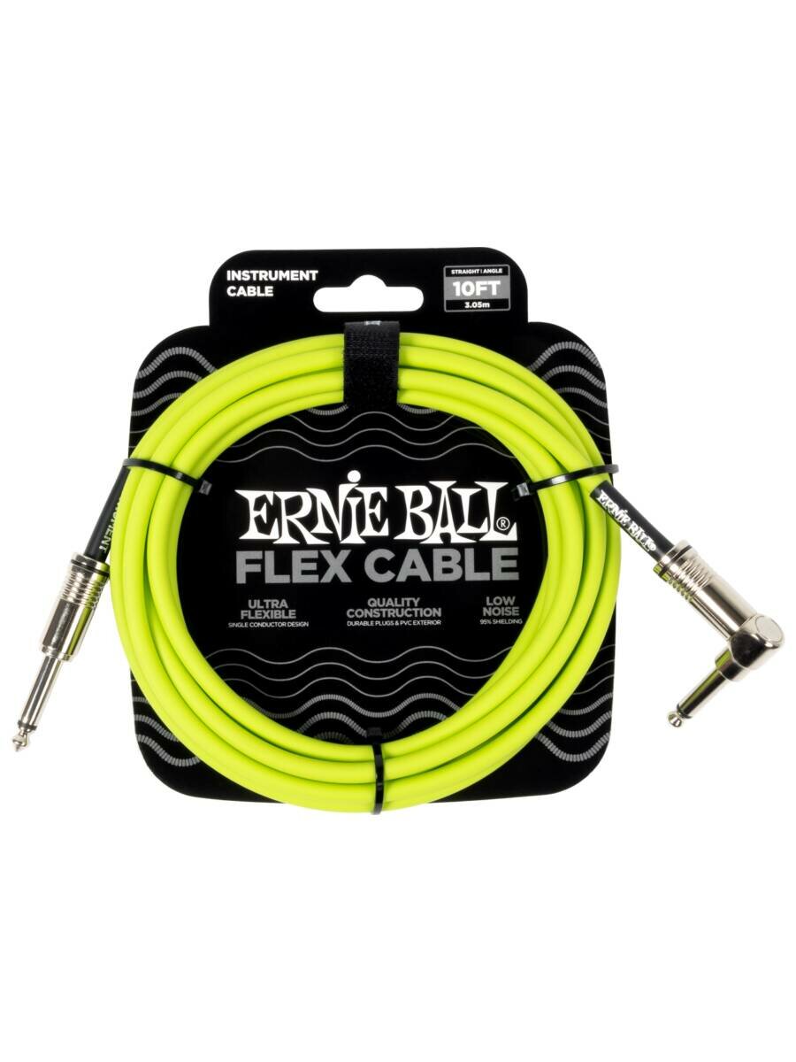 ERNIE BALL 6465 - кабель инструментальный Flex, прямой - угловой джеки, 3 метра, салатовый