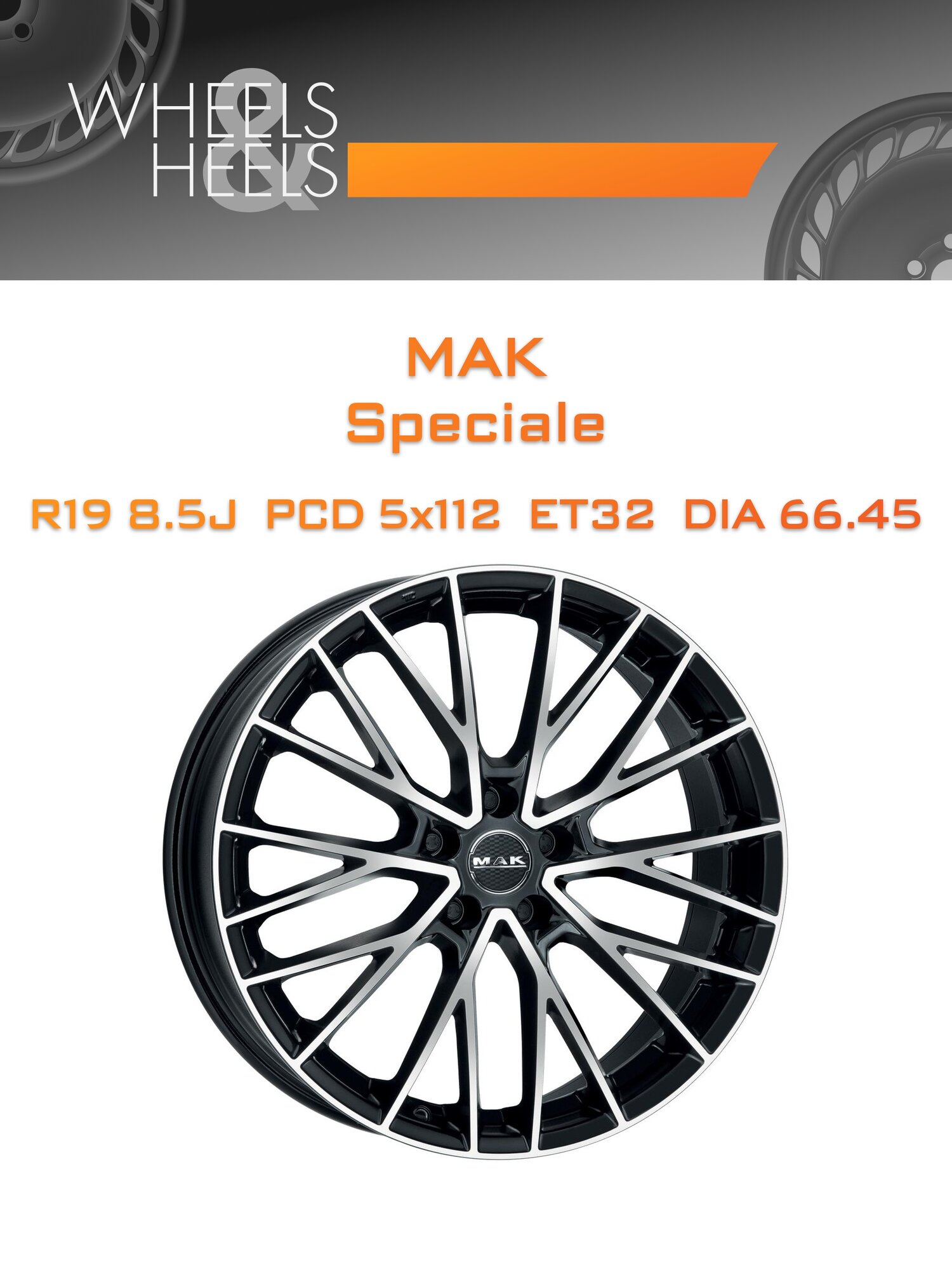 Диск автомобильный литой MAK Speciale 19x8.5 5x112 et32 dia66.45 Чёрный глянцевый с полированной лицевой частью