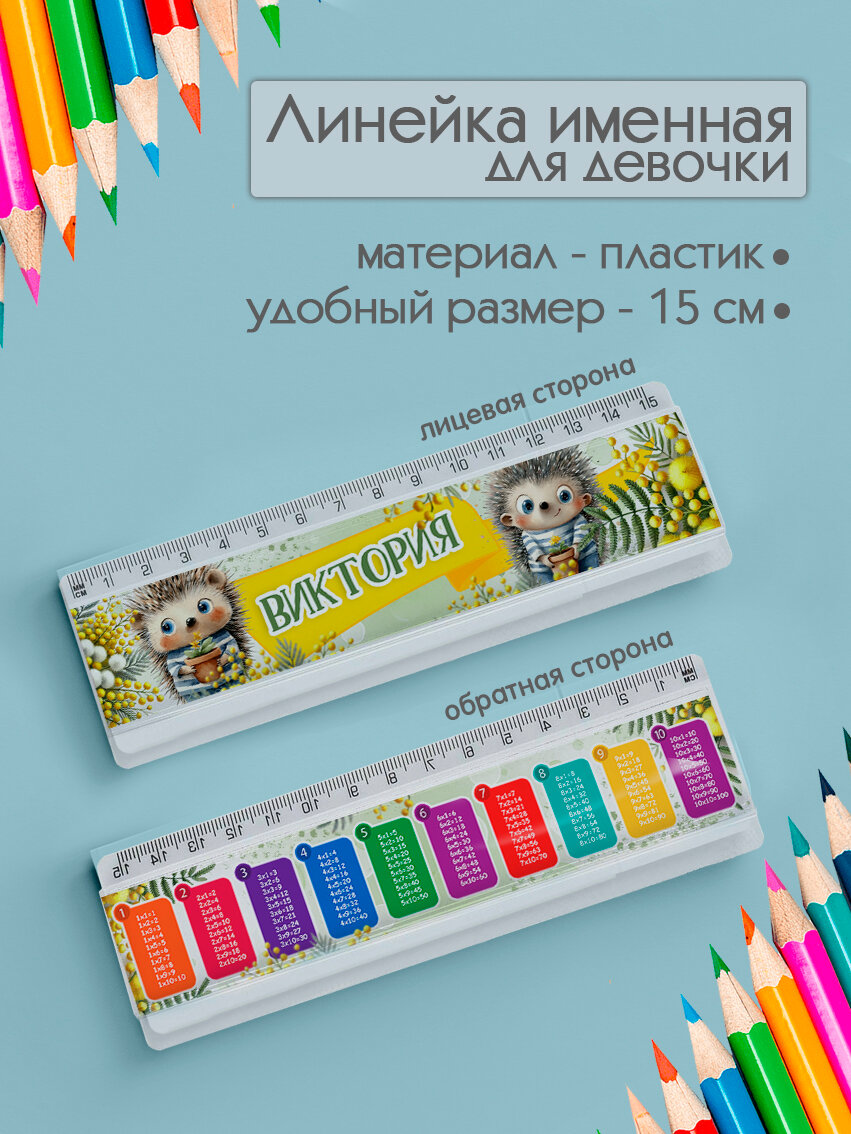 Линейка пластиковая с именем "Виктория", удобный размер 15 см