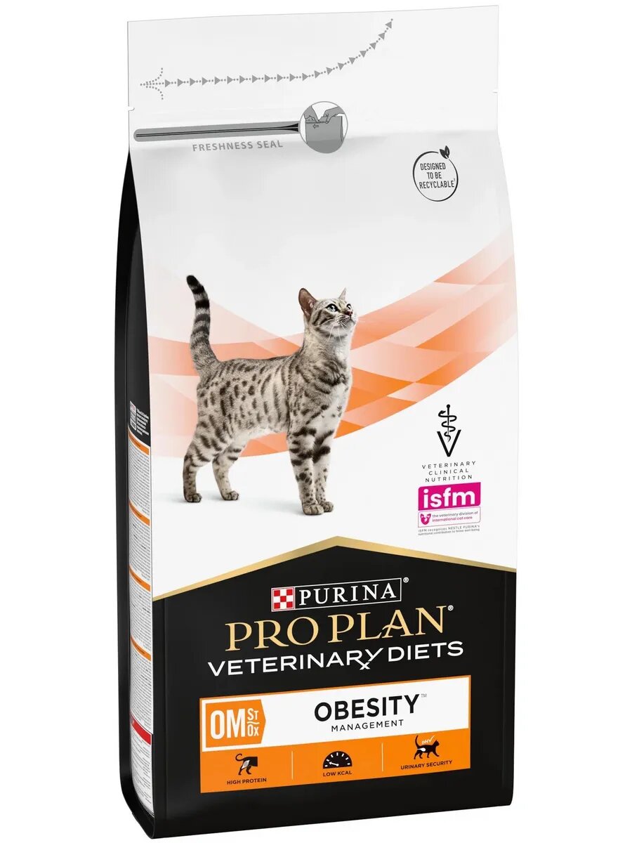 Сухой корм для кошек PRO PLAN VETERINARY DIETS OM Obesity Management для снижения избыточной массы тела и при сахарном диабете, 5 кг