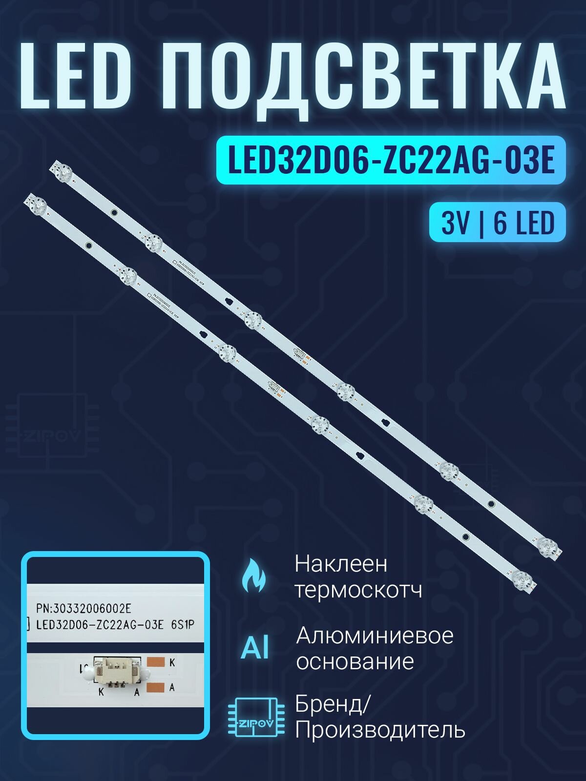 Подсветка LED32D06-ZC22AG-03E 30332006002E для ТВ HEC H32E06S JVC LT-32MAW205 Telefunken TF-LED32S96T2