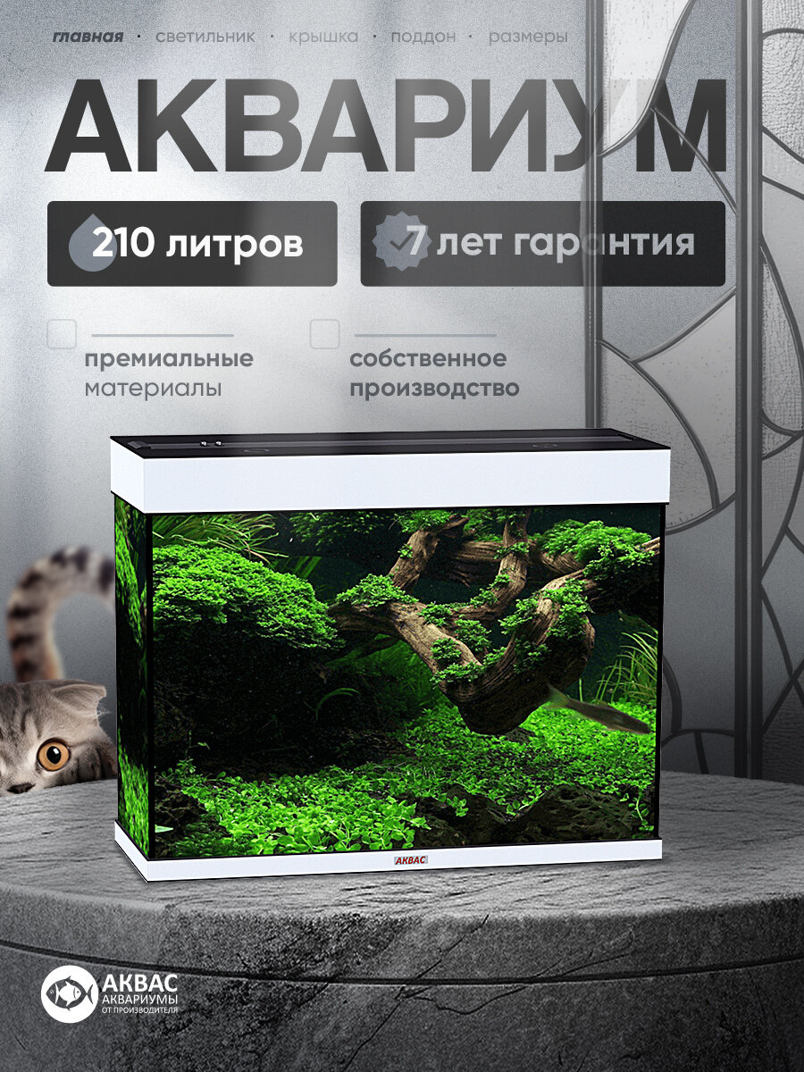 Аквариум 210 литров с крышкой и освещением, (91*36*72 см) Аквас