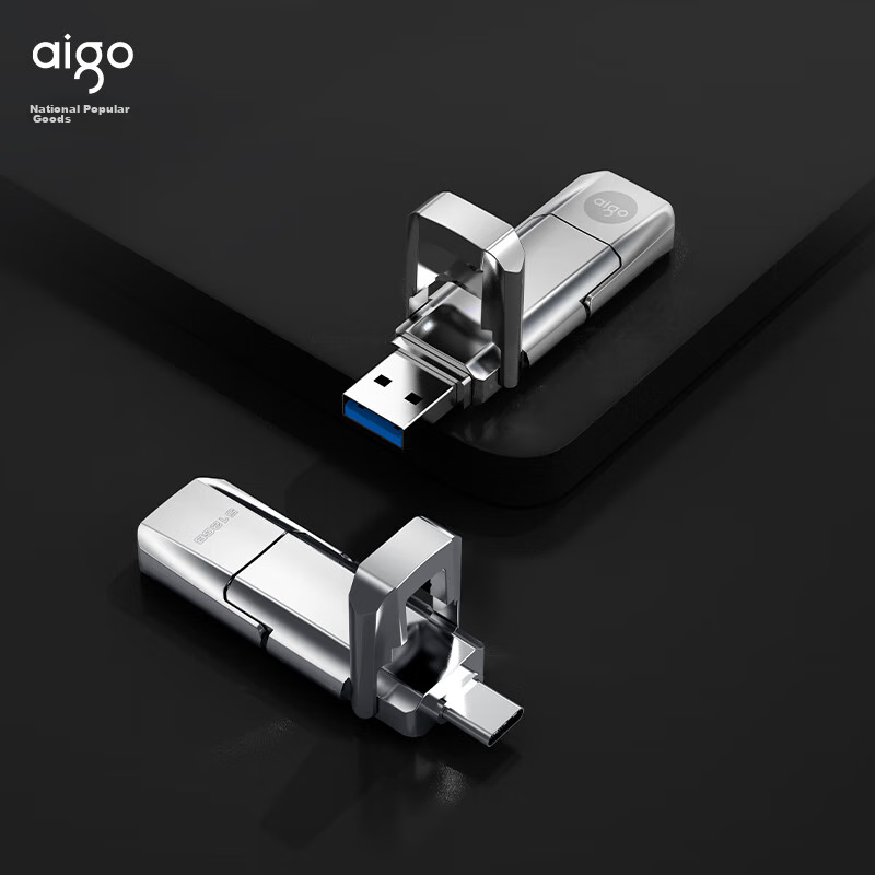 Aigo 128 ГБ SSD-флеш-накопитель с двойным интерфейсом USB 3.2 - Type-C и USB3.2, скорость чтения 520 МБ/с Ёмкость：128