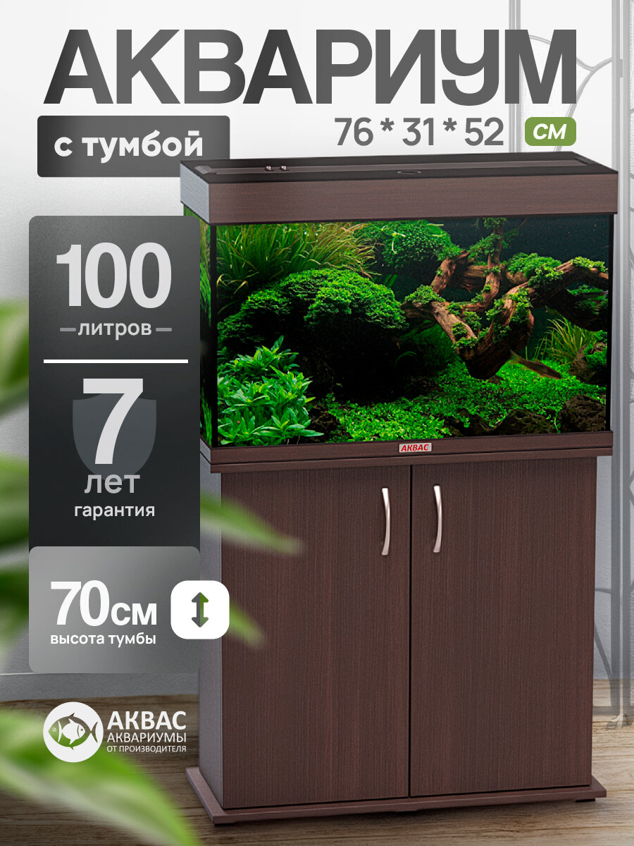 Аквариум 100 литров с тумбой крышкой и освещением (76*31*52 см) Аквас