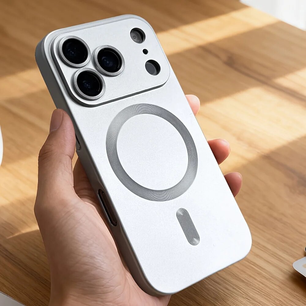 Металлический магнитный мягкий чехол из ТПУ для iPhone 17 Air 16 E iPhone 11 Pro Max, Белый, Silver