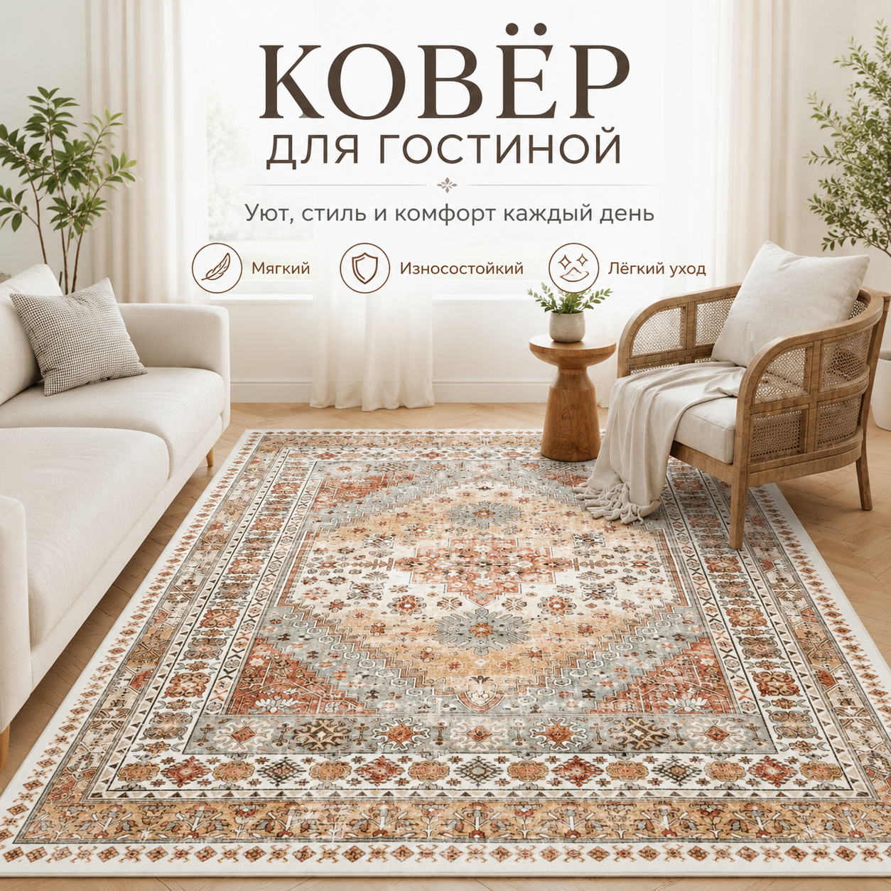 Винтажный прямоугольный ковер с этническим узором, мягкий нескользящий ковер для гостиной и спальни 160*230cm