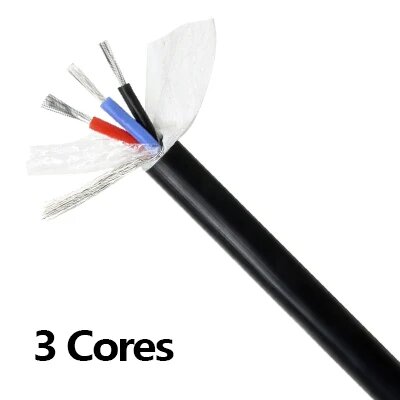 Черный силиконовый экранированный кабель 2/3/4/6 жил 0.3-2.5 17AWG (Square 1.0mm), 3 Cores, 3 meters