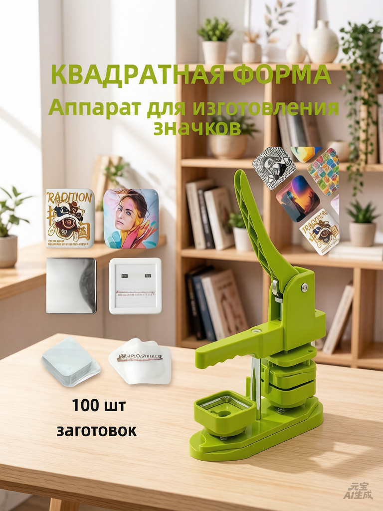 Аппарат для изготовления значков, квадратная, 50 x 50 мм, с 100 шт заготовок для значков
