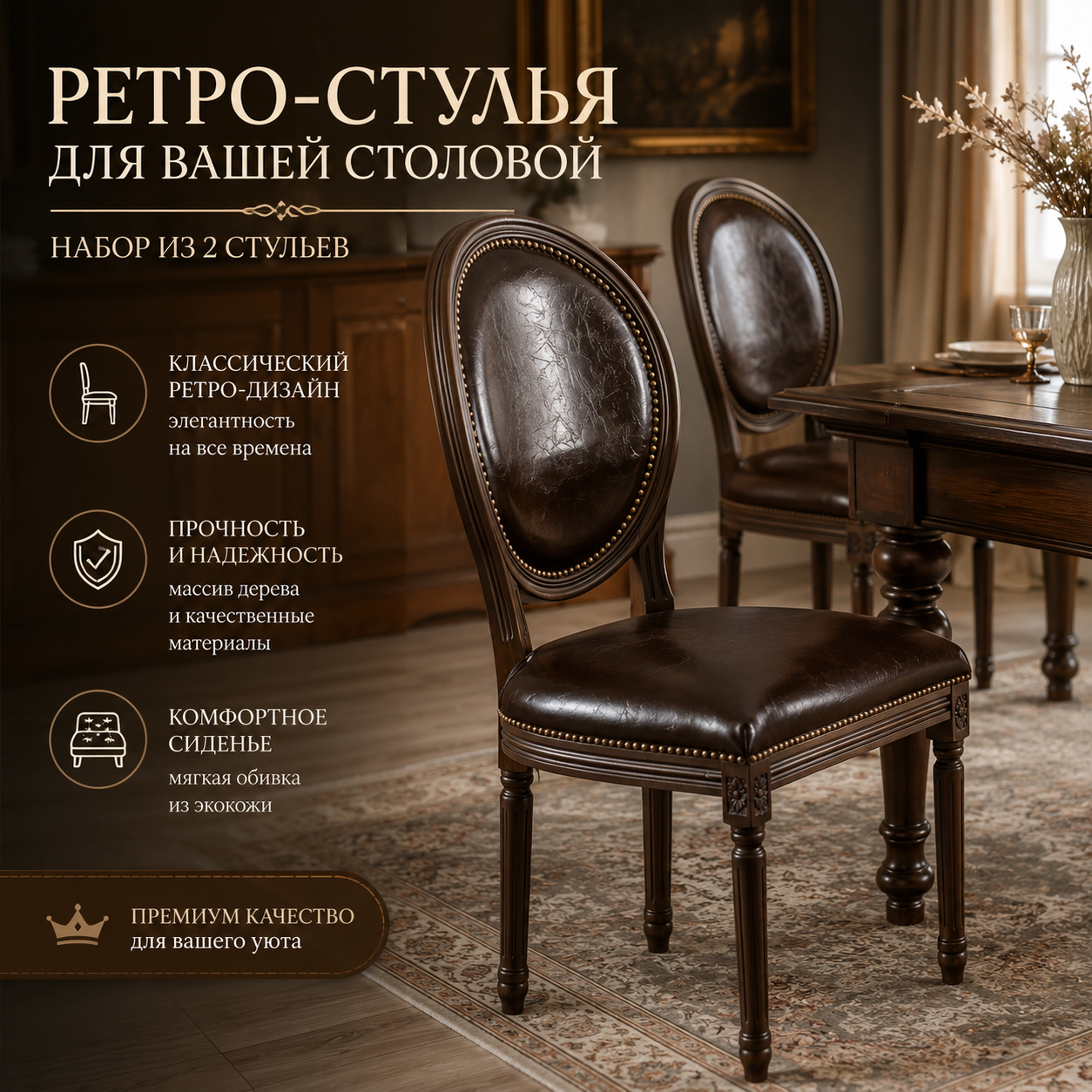 Кресло, для офиса и гостиной, кожаное, полностью деревянное, без подлокотников2 стула