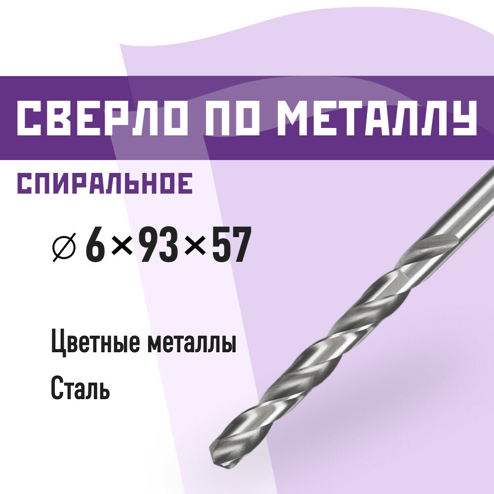 Сверло по металлу спиральное КМ 6х93 мм (966054)