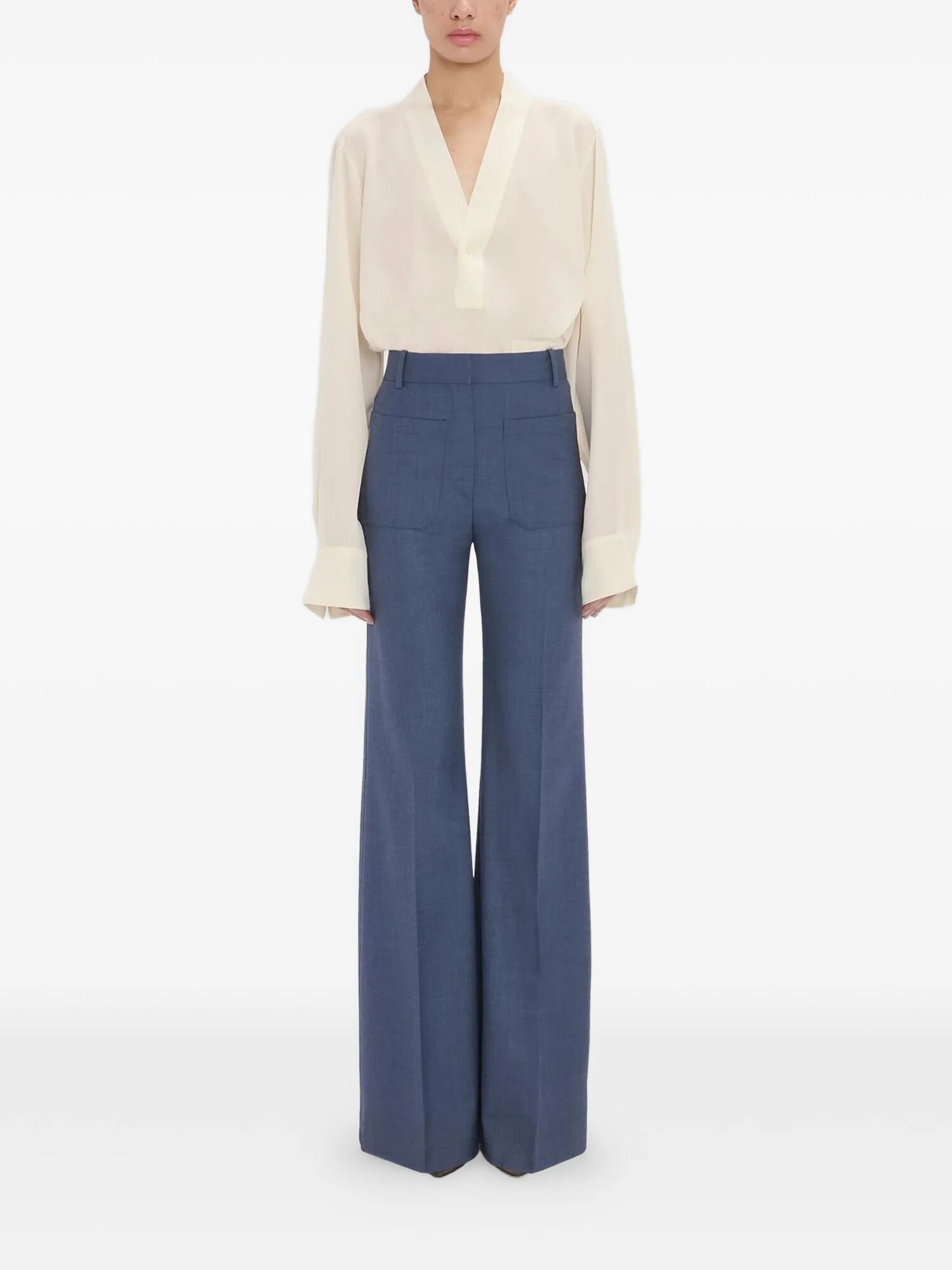Брюки Victoria Beckham Alina tailored trousers, размер 6, Синий принт — фото 1