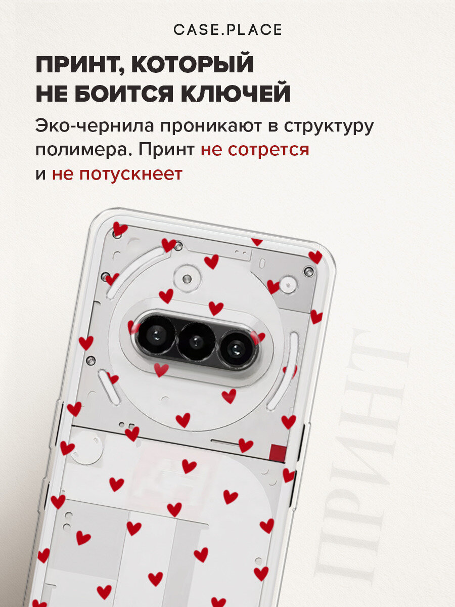 Чехол на Nothing Phone 3a / Нотинг Фон 3а с принтом "Red hearts", прозрачный — фото 1