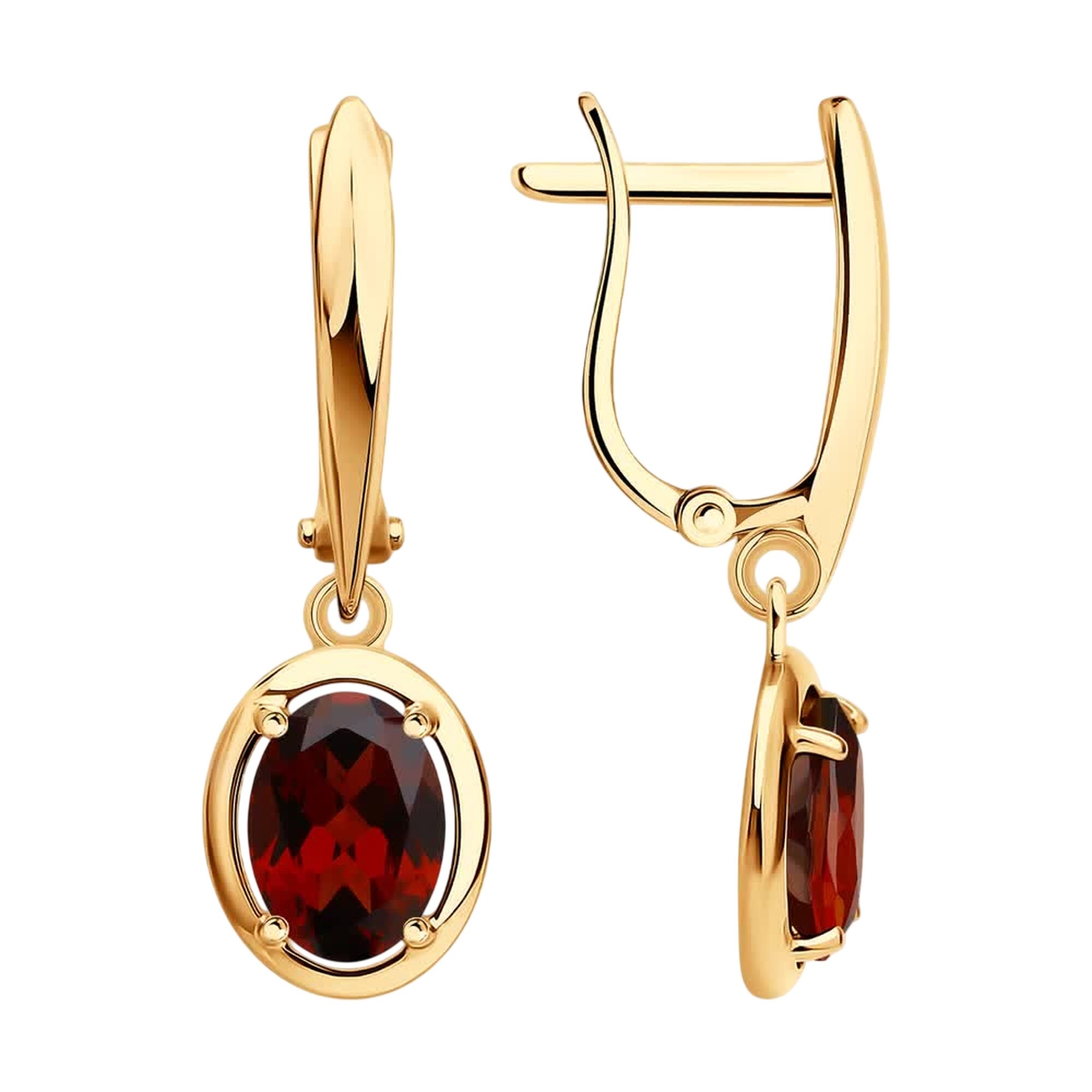 Серьги, красное золото, 585 проба, гранат