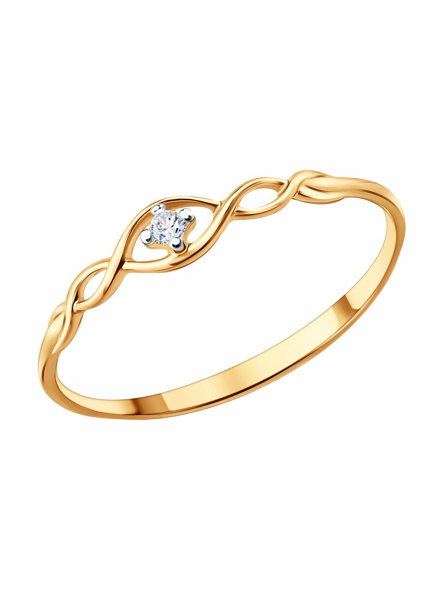 Кольцо тонкое Diamant, красное золото, 375 проба, родирование, фианит