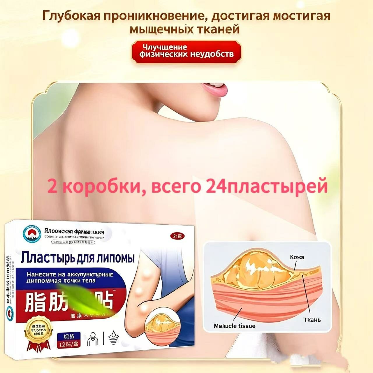 Пластырь для удаления липомы 24 патчей для устранения кист сальной железы удаления подкожных опухолей и жировых комков